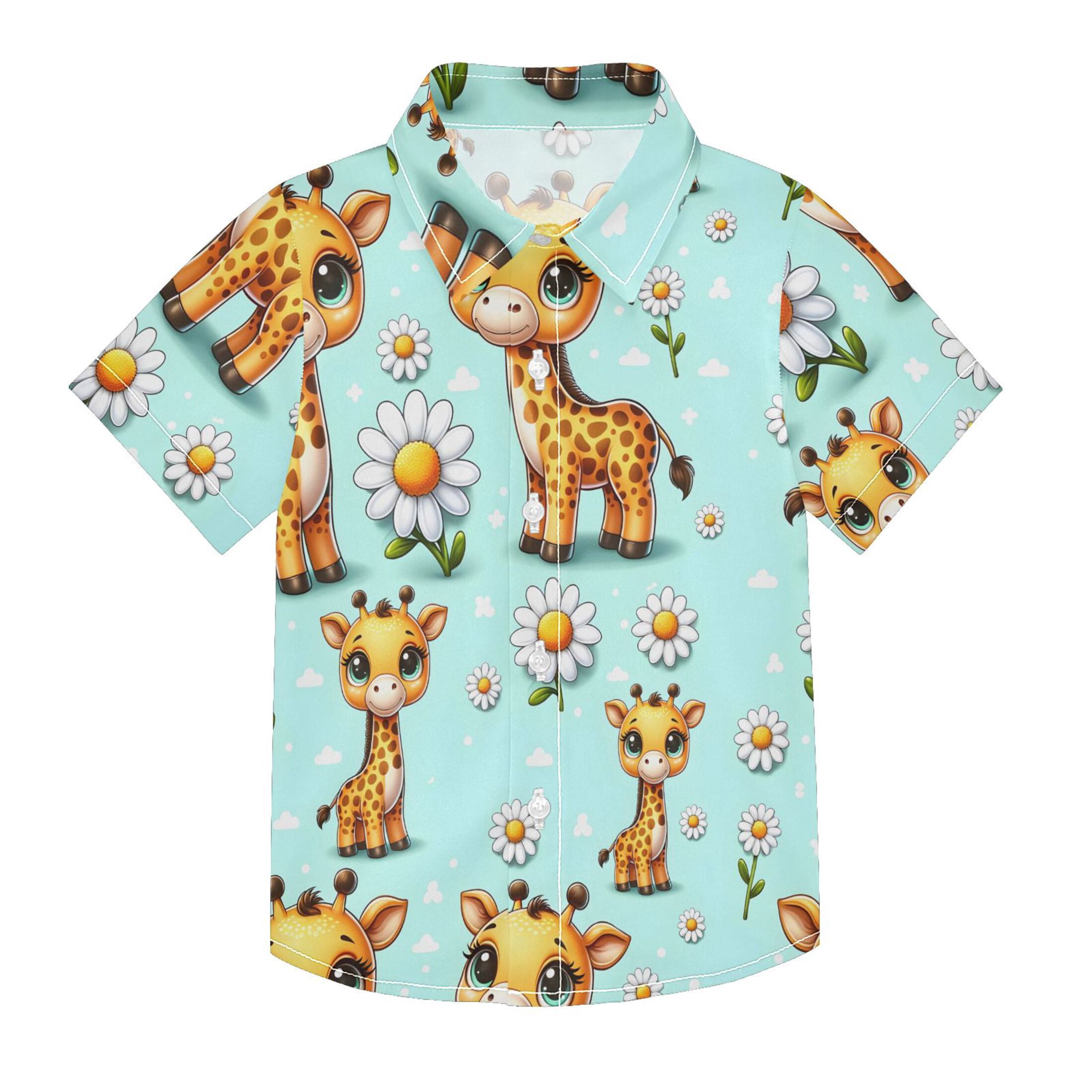 Dailycode Small Short Sleeve Button Down Shirts Cute Giraffe and Daisy ...