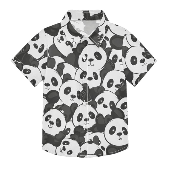 Dailycode Small Short Sleeve Button Down Shirts Cute Little Panda Face ...