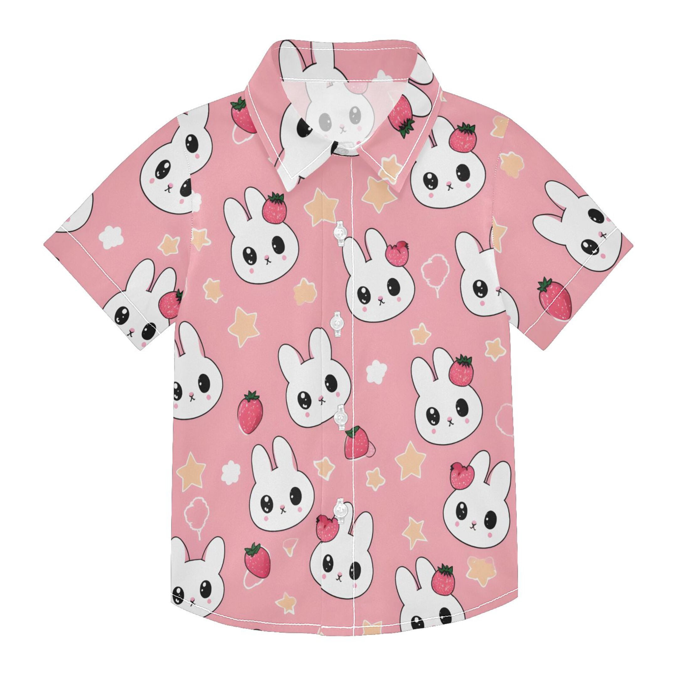 Dailycode Small Short Sleeve Button Down Shirts Cute Rabbit Face and ...