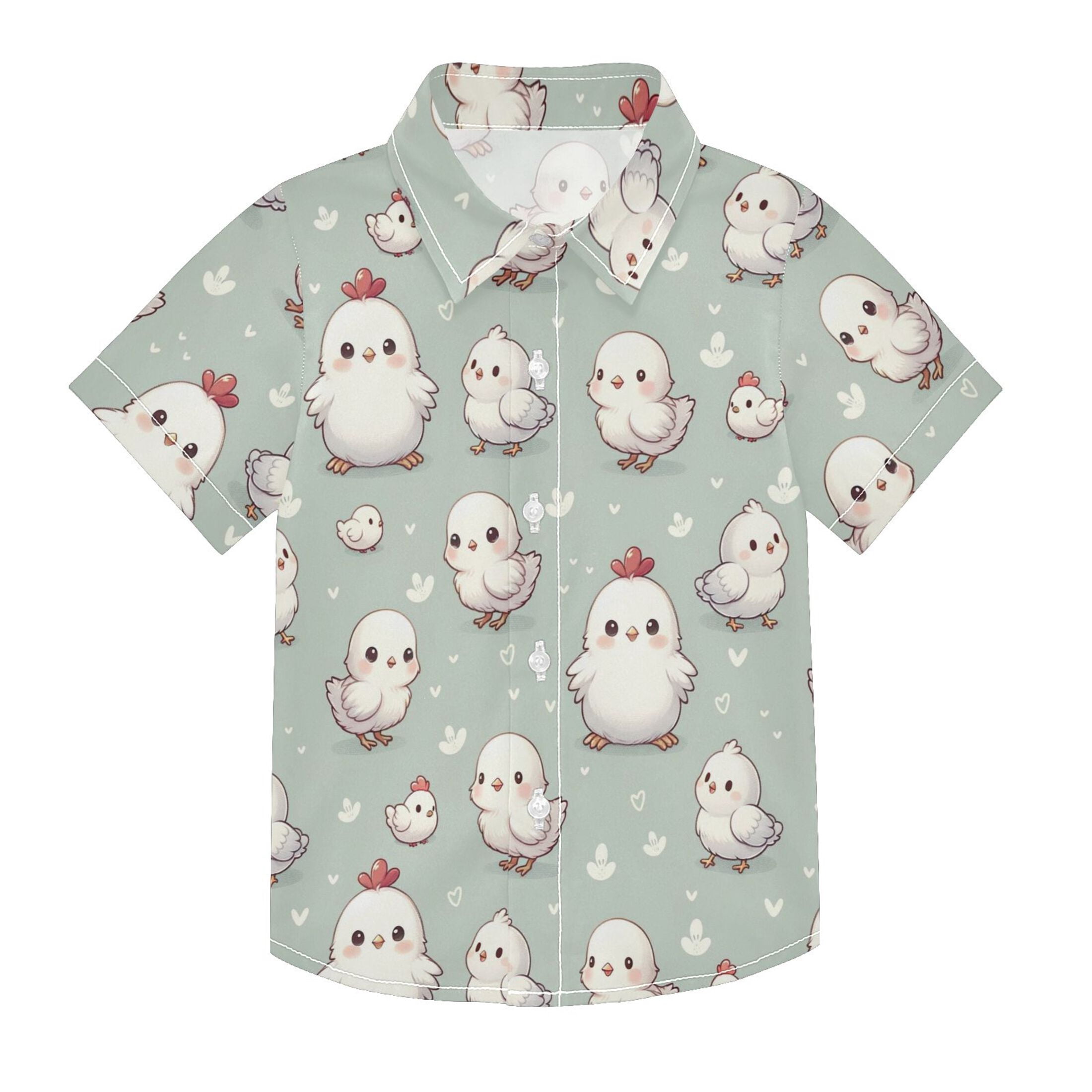 Dailycode Small Short Sleeve Button Down Shirts Cute White Chicken ...