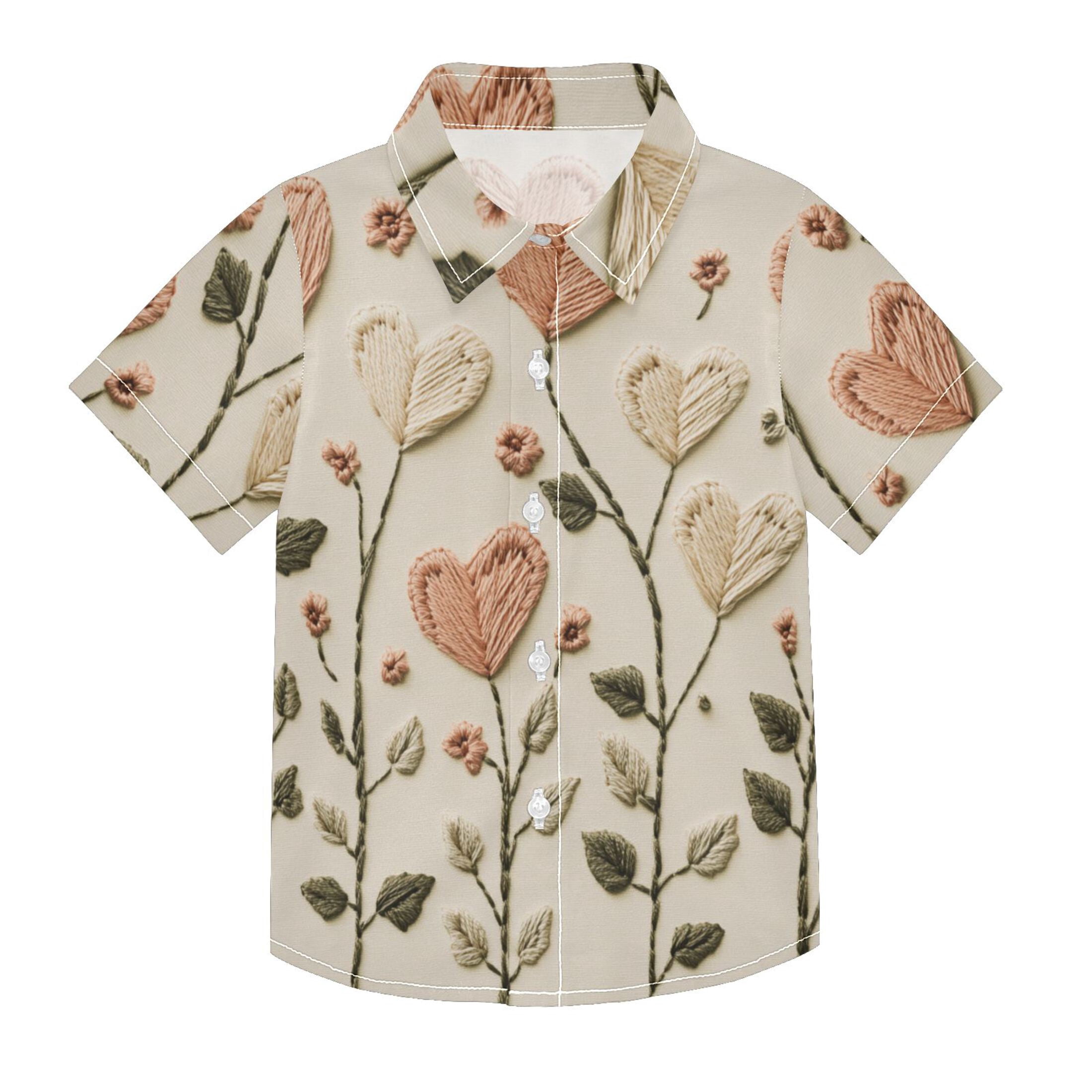 Dailycode Small Short Sleeve Button Down Shirts Embroidered Hearts ...