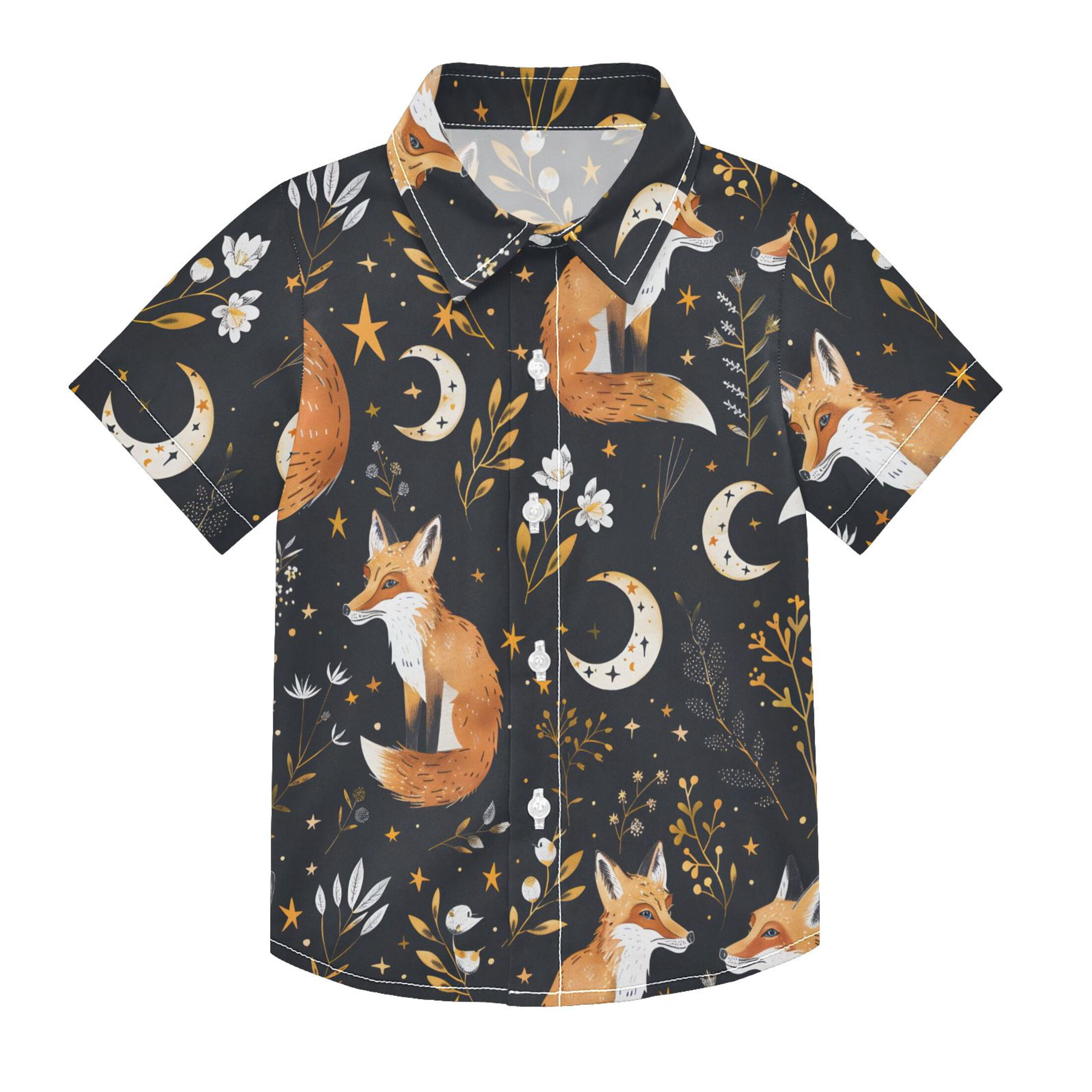 Dailycode Small Short Sleeve Button Down Shirts Fox Plants Stars Moons ...