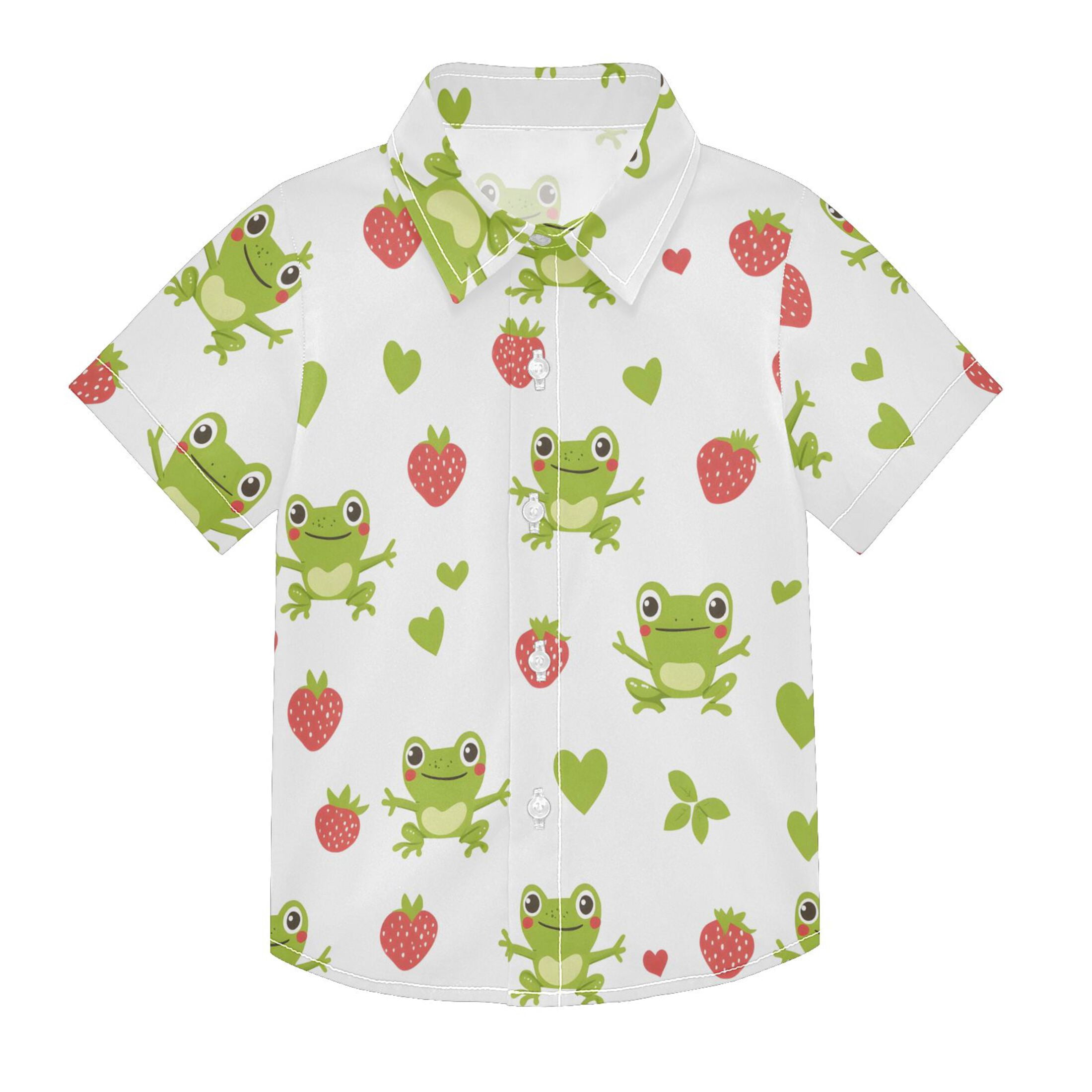 Dailycode Small Short Sleeve Button Down Shirts Frog Strawberries Heart ...