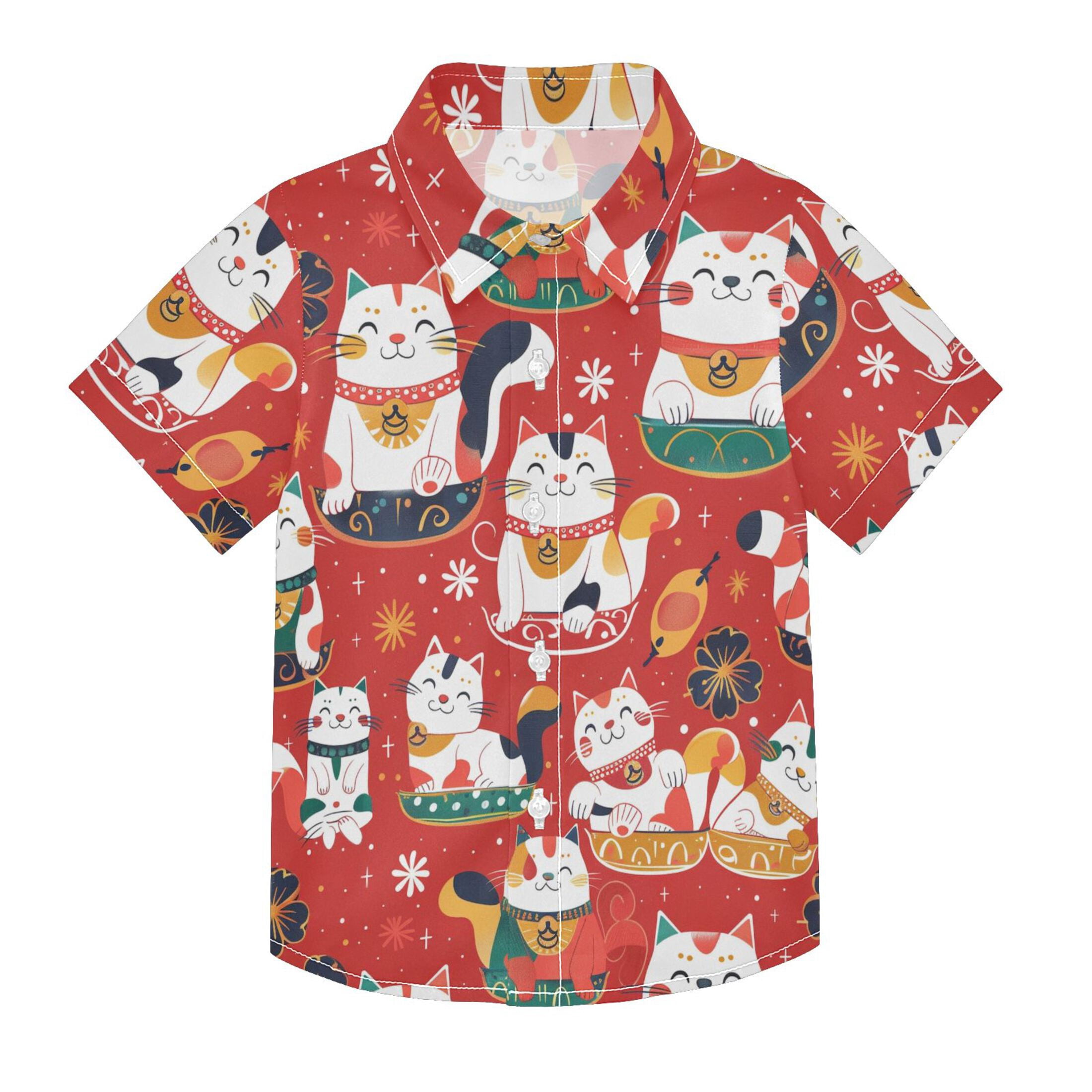 Dailycode Small Short Sleeve Button Down Shirts Japanese Lucky Cats ...