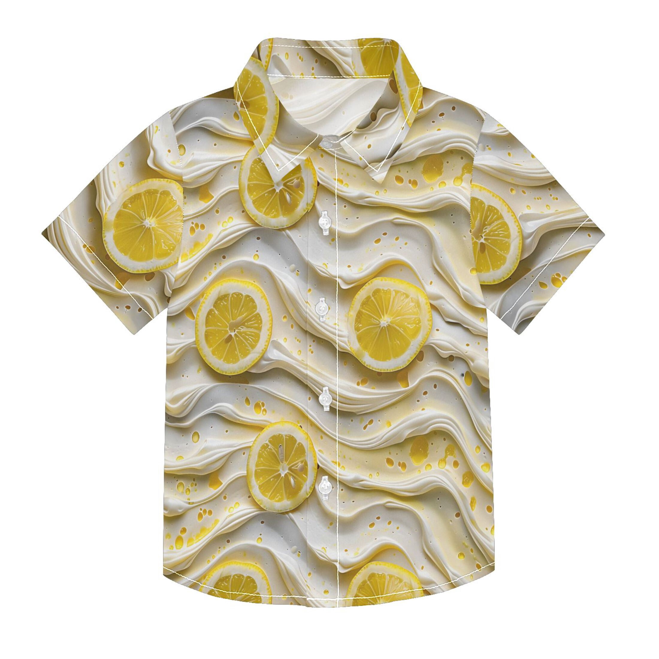 Dailycode Small Short Sleeve Button Down Shirts Lemon Slice and Cream ...