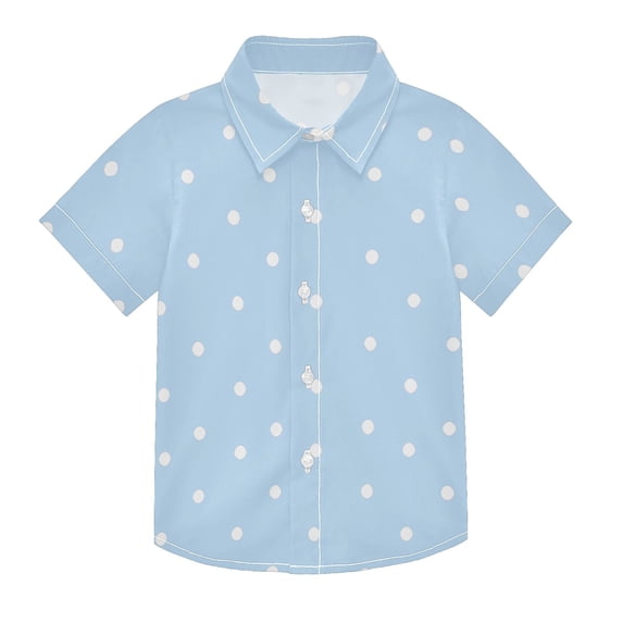 Dailycode Small Short Sleeve Button Down Shirts Light Blue White Polka ...