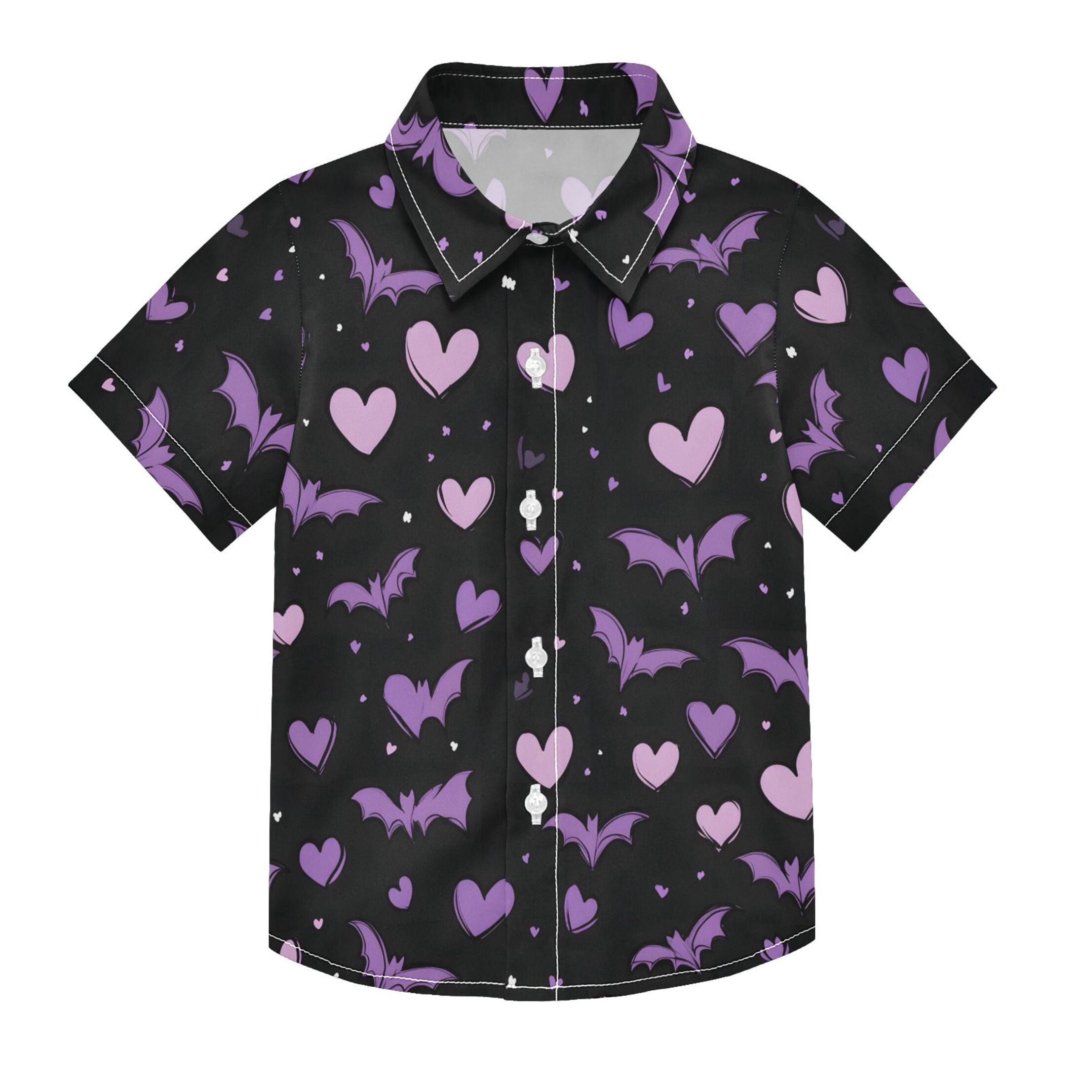 Dailycode Small Short Sleeve Button Down Shirts Purple Hearts and Bats ...