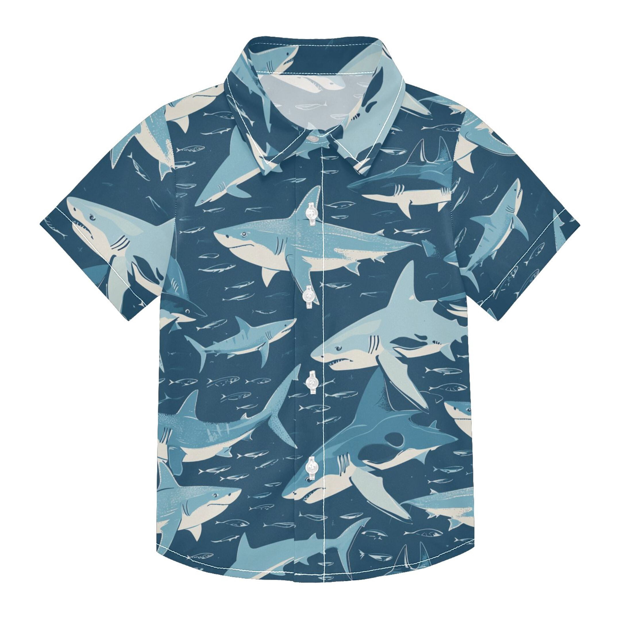 Dailycode Small Short Sleeve Button Down Shirts Sharks Fish in Sea ...