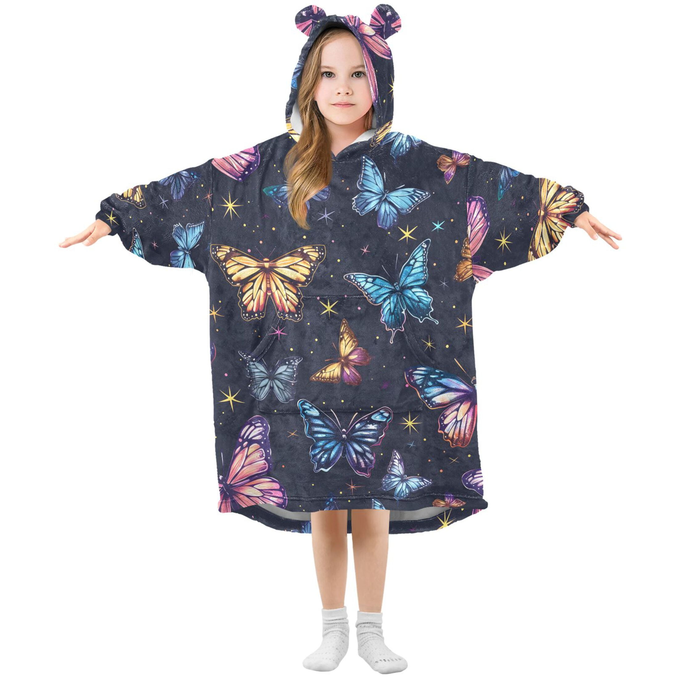 Dailycode Wearable Blanket Hoodie Oversized Sherpa Flannel Blankets with Pocket for 3-14 Year ...