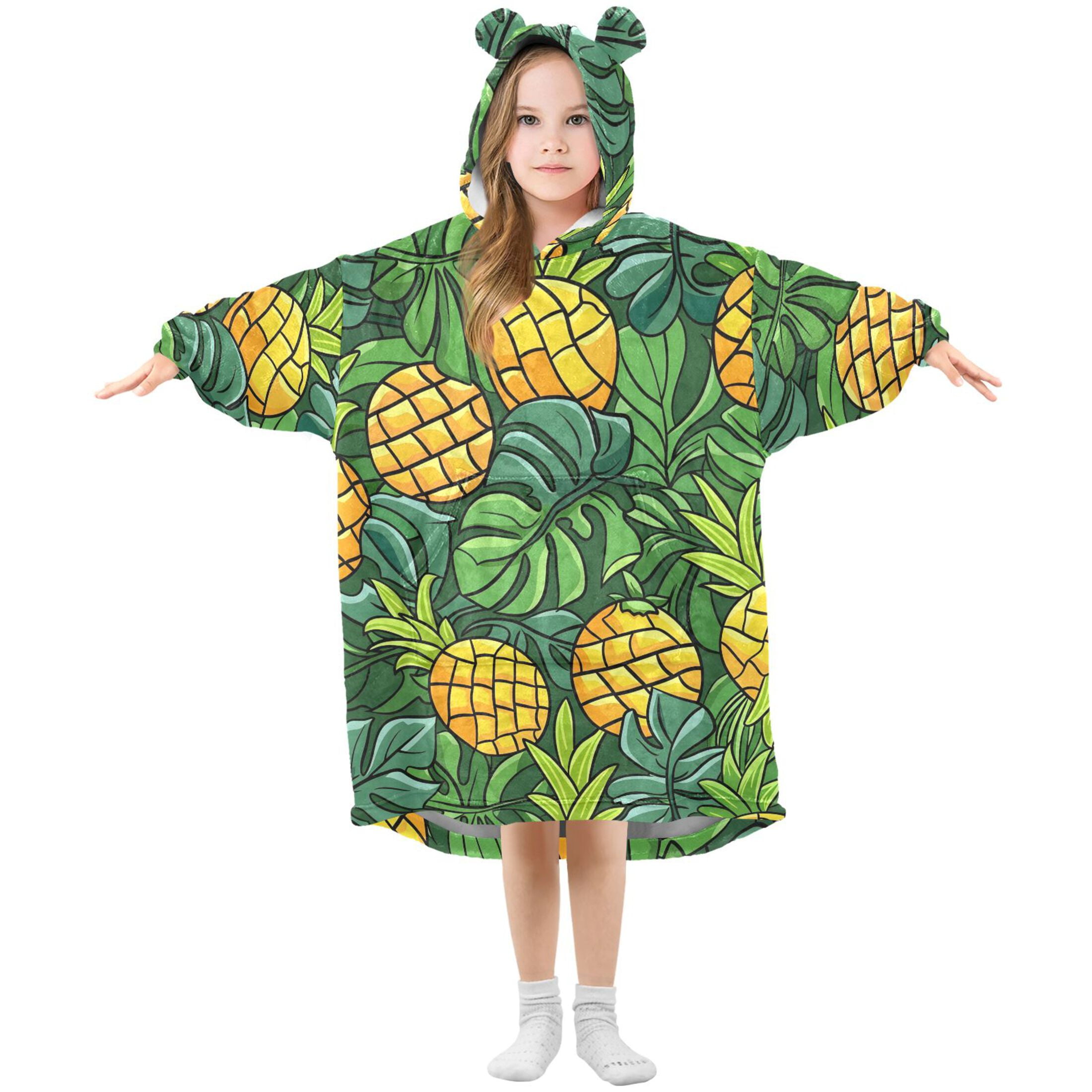 Dailycode Wearable Blanket Hoodie Oversized Sherpa Flannel Blankets with Pocket for 3-14 Year ...