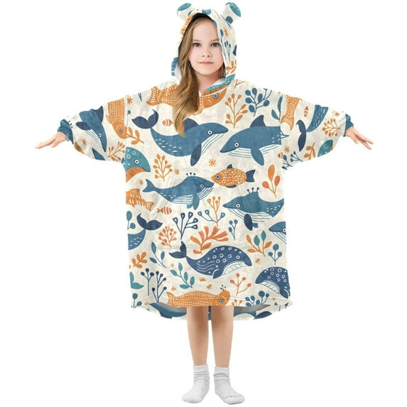 Dailycode Wearable Blanket Hoodie Oversized Sherpa Flannel Blankets with Pocket for 3-14 Year ...