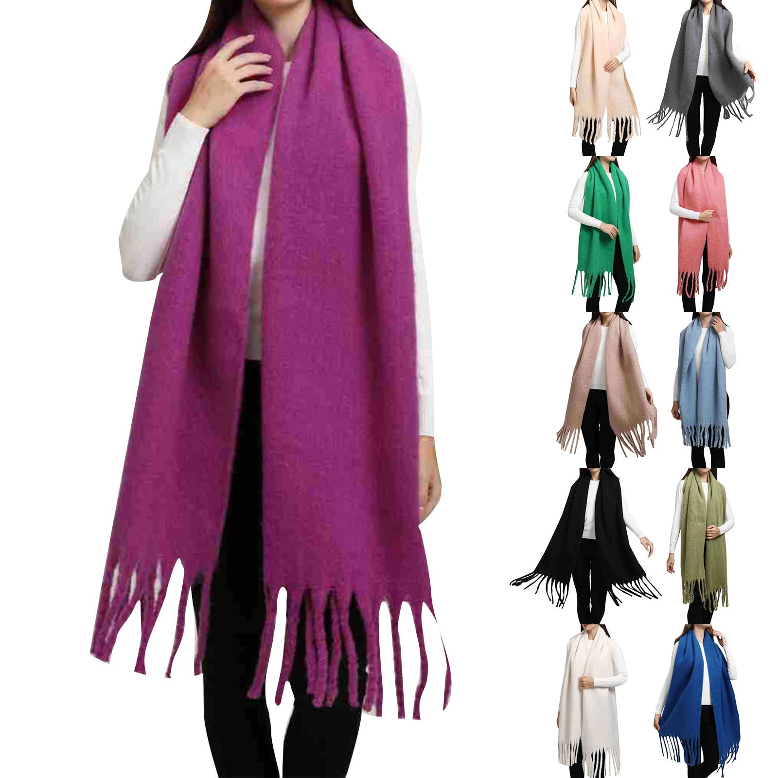 Dailypoc Winter Scarf for Women Cold Weather Women's Popular Thickened Warm Soft Knitted Tassel ...