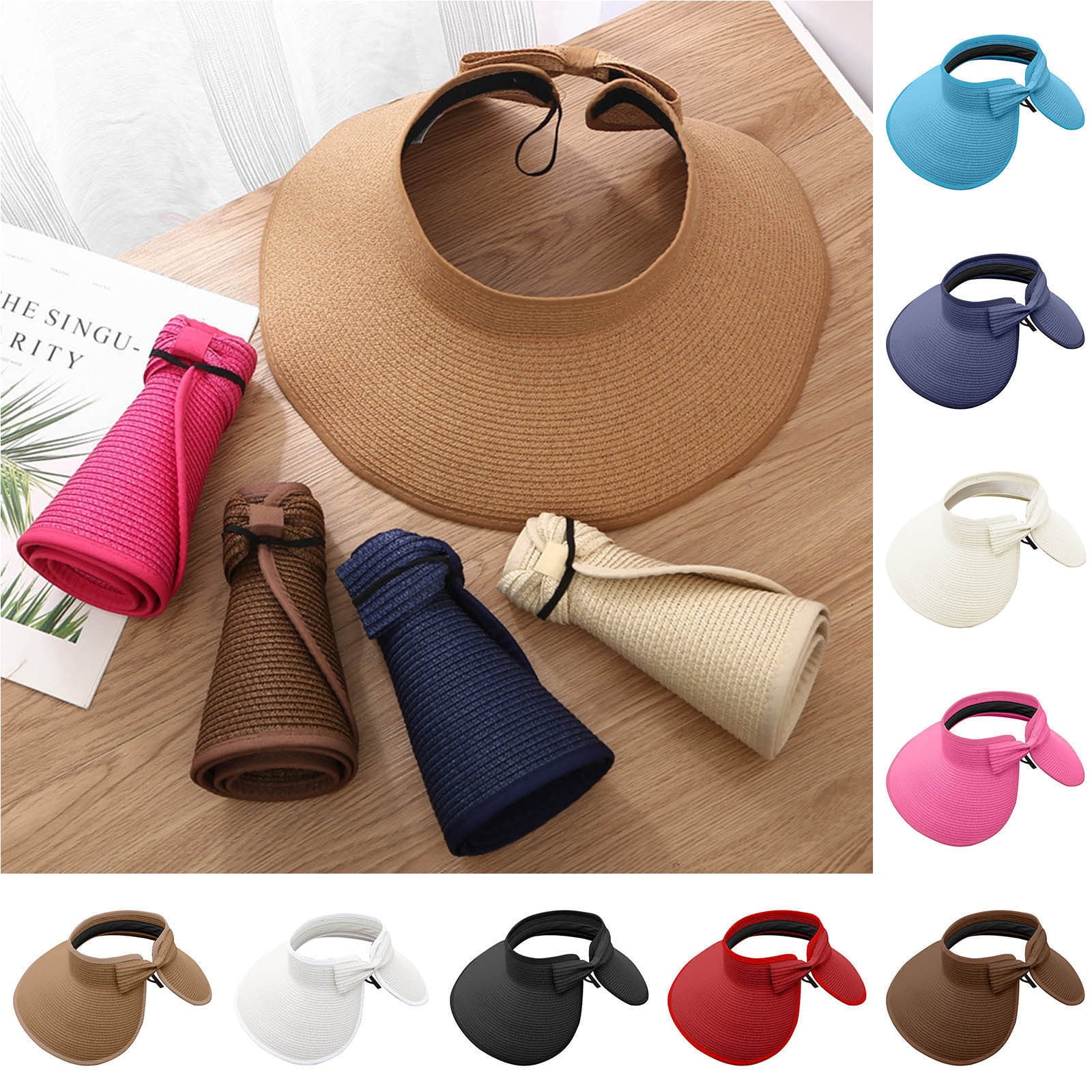 Dailypoc Women Sun Visor Wide Brim Straw Foldable Sun Visor Hats For ...