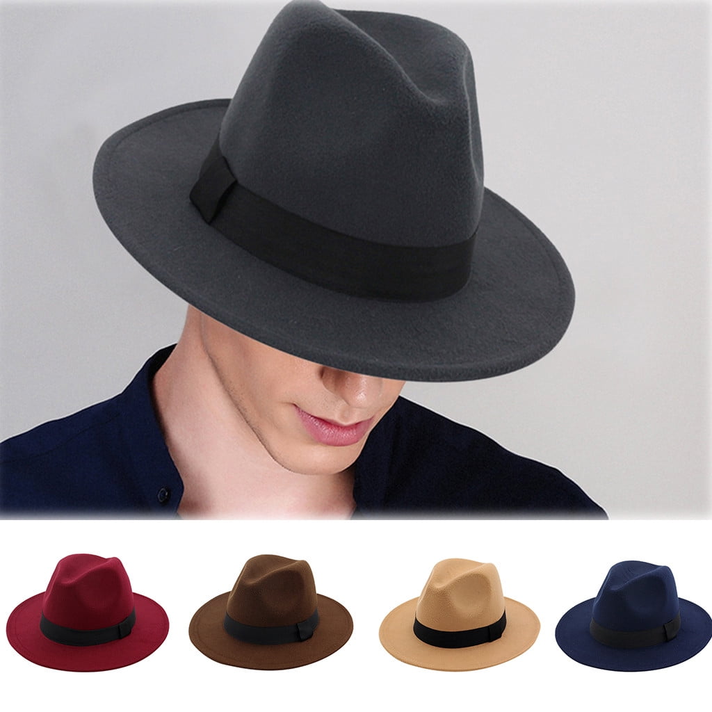 Dailypoc Women's Wide Brim Fedora Hat, Belt Buckle Adjustable Wool Hat ...