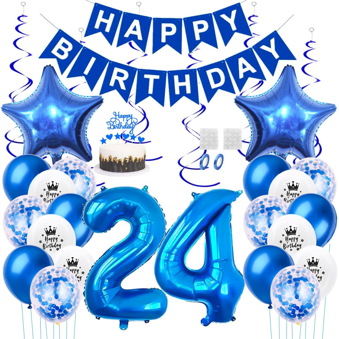 Daimay 24th Birthday Party Decorations Blue MTN1 Happy Birthday Banner ...