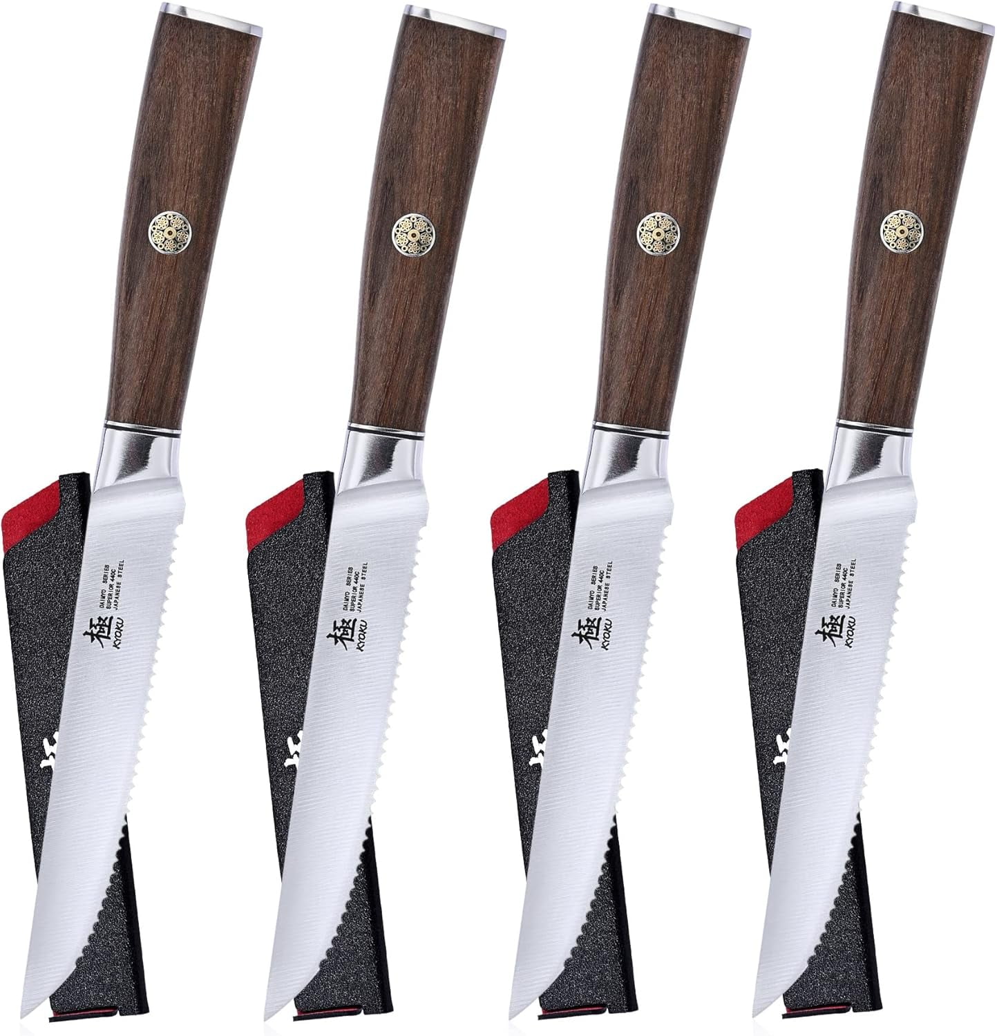 Daimyo Series Japanese 5 Inch Steak Knife Set of 4 - 440C Stainless ...