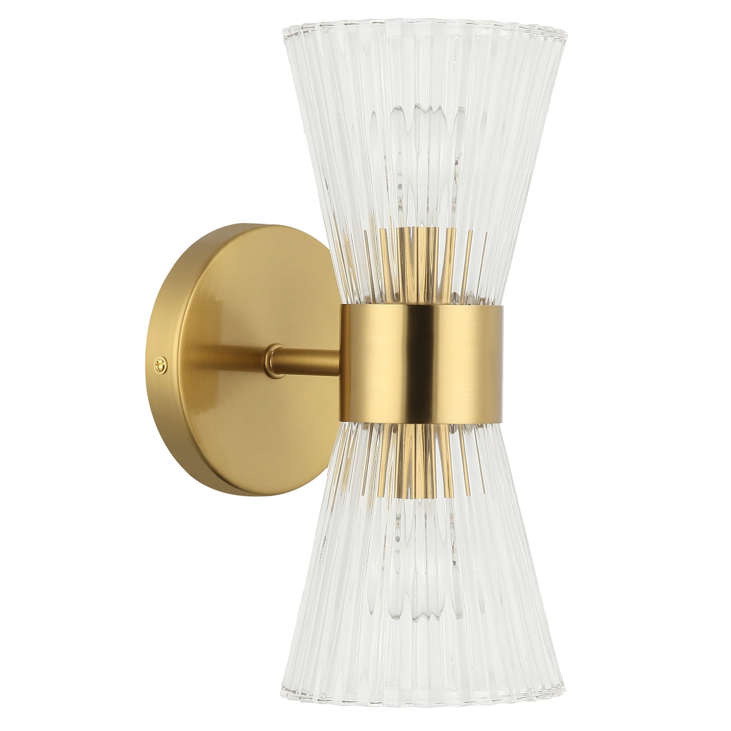 Dainolite 2 Light Incandescent Vanity Aged Brass with Clear Ribbed ...