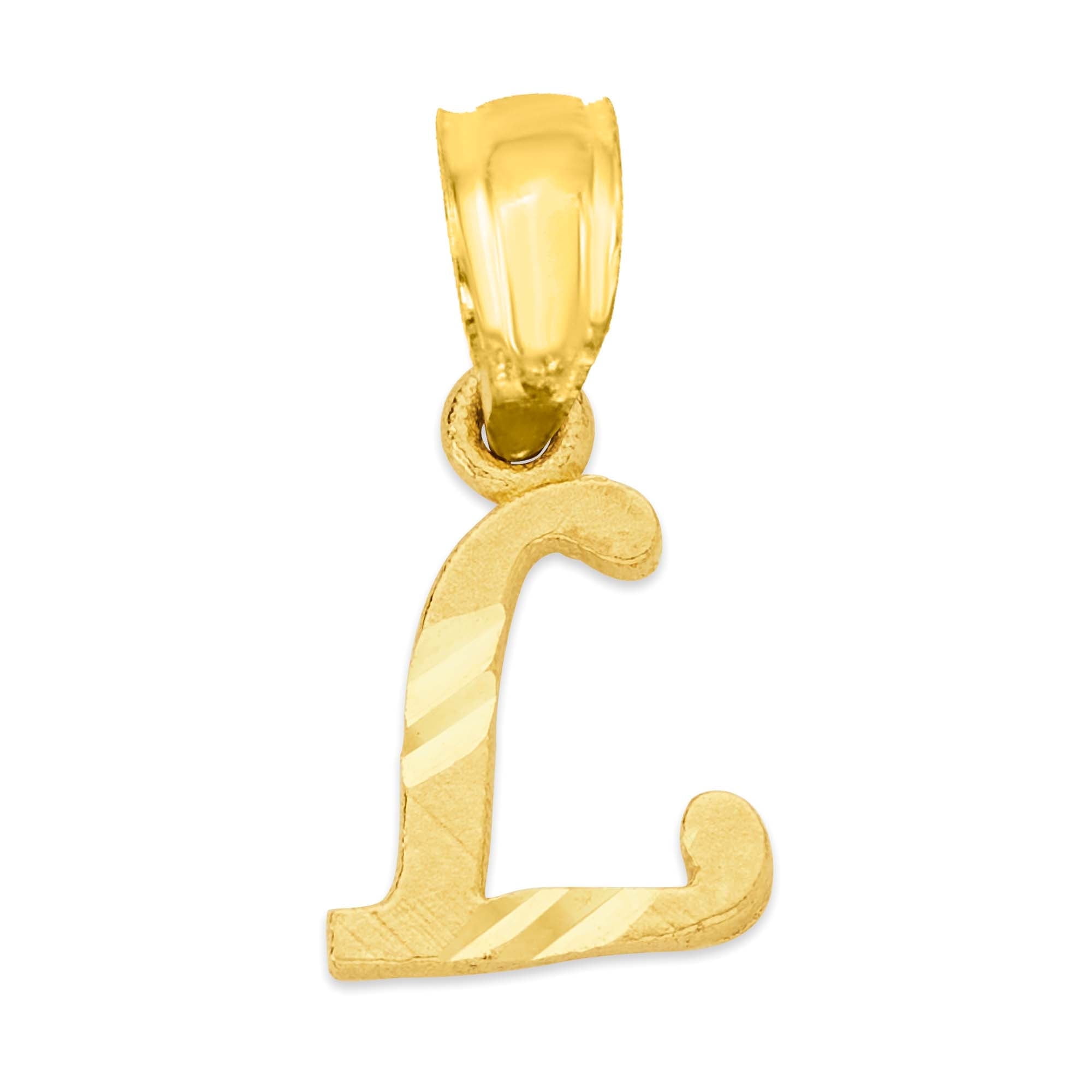 Golen Fire Solid 10k Gold L Initial Pendant - Gold Personalized Letter ...