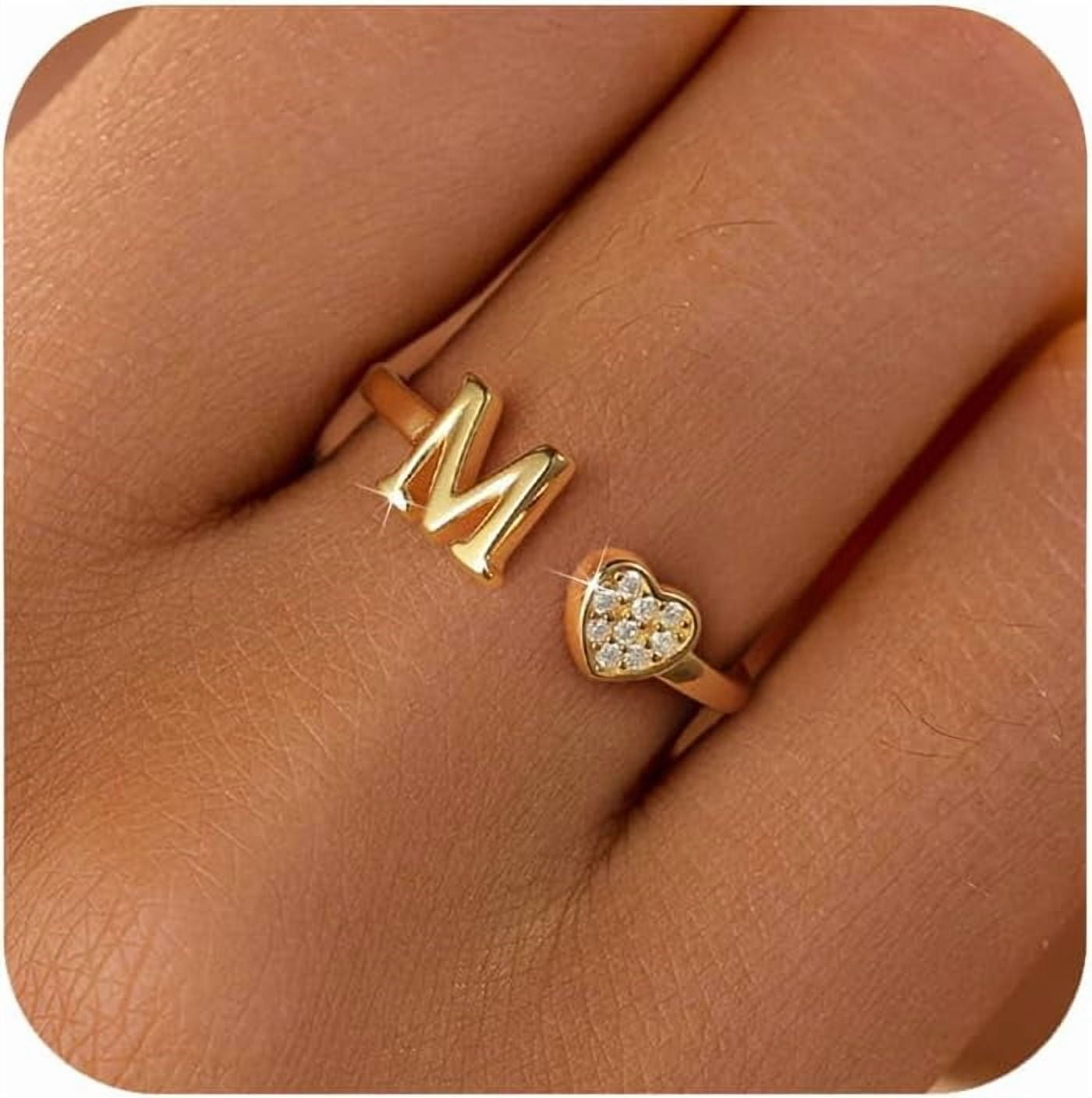 Dainty 14K Gold Plated Heart Initial Rings for Women Mother Daughter ...