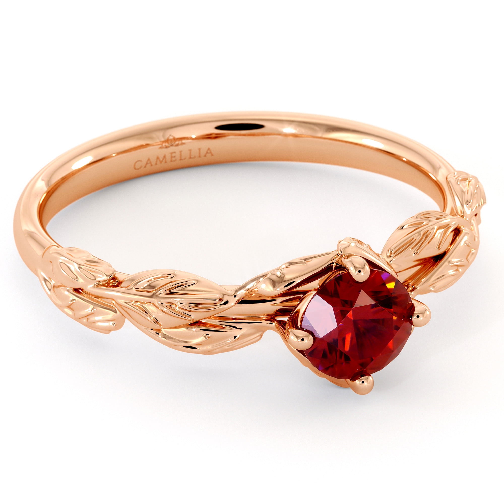 Dainty 14k Rose Gold Leaf Ruby Ring - Walmart.com