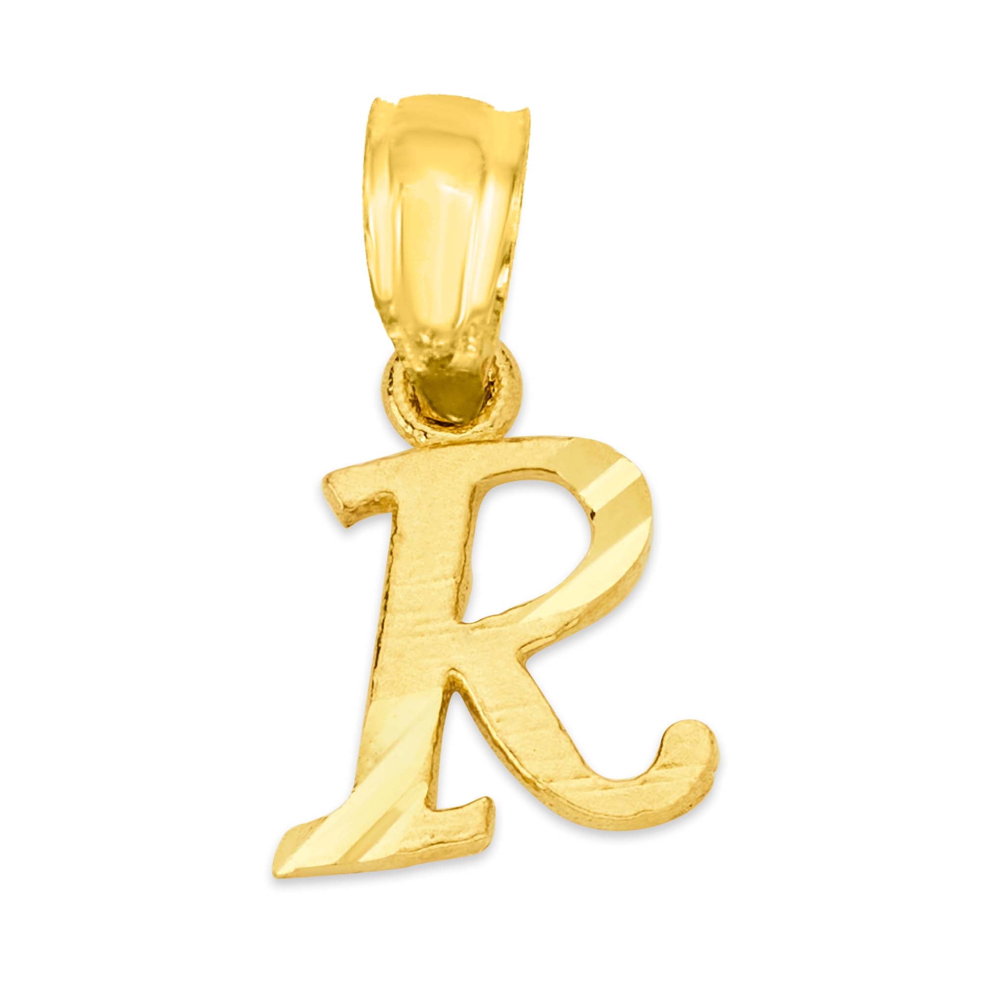 Golden Fire Solid 14k Gold R Initial Pendant - Personalized Jewelry ...