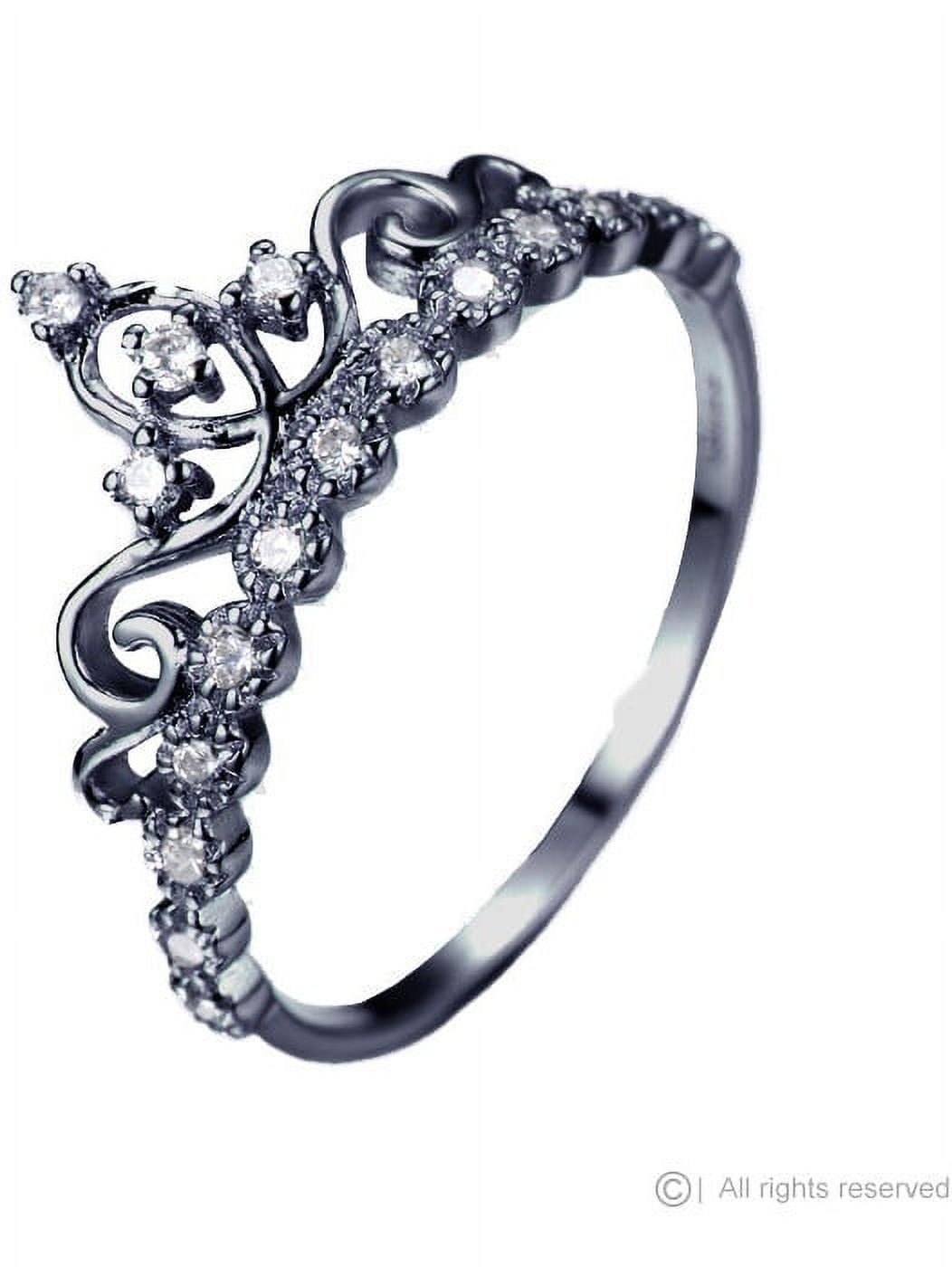 Dainty 925 Sterling Silver Princess Crown Ring (Black Rhodium Plated ...