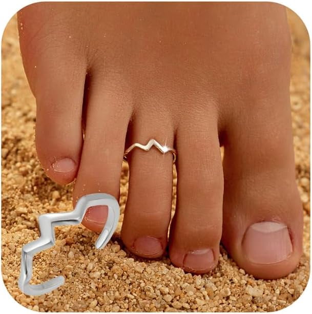 Dainty 925 Sterling Silver Toe Rings Anklets for Women EKG Heartbeat Wave Toe Rings Adjustable ...