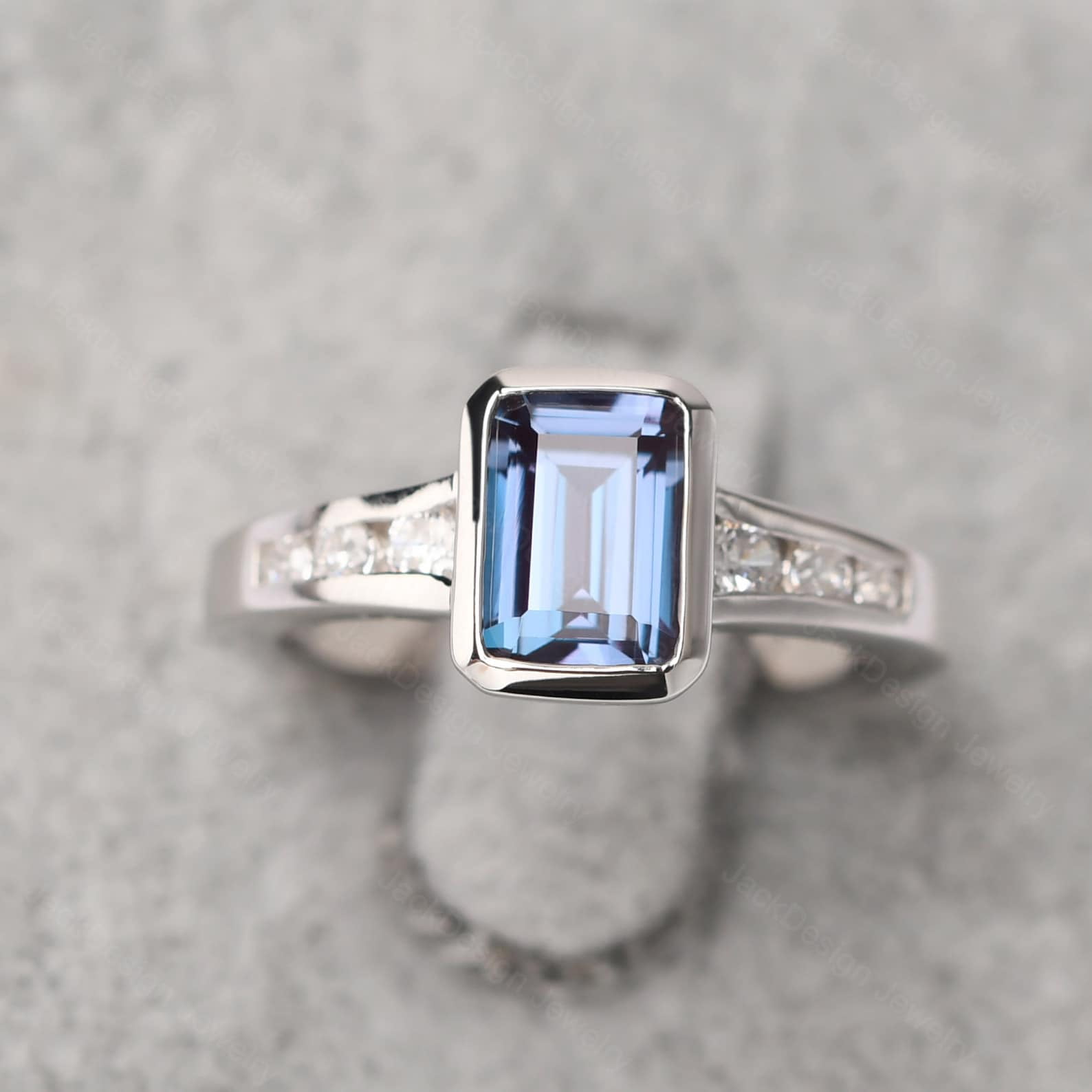Dainty Alexandrite Anniversary Ring Emerald Cut Color Changing Stone ...