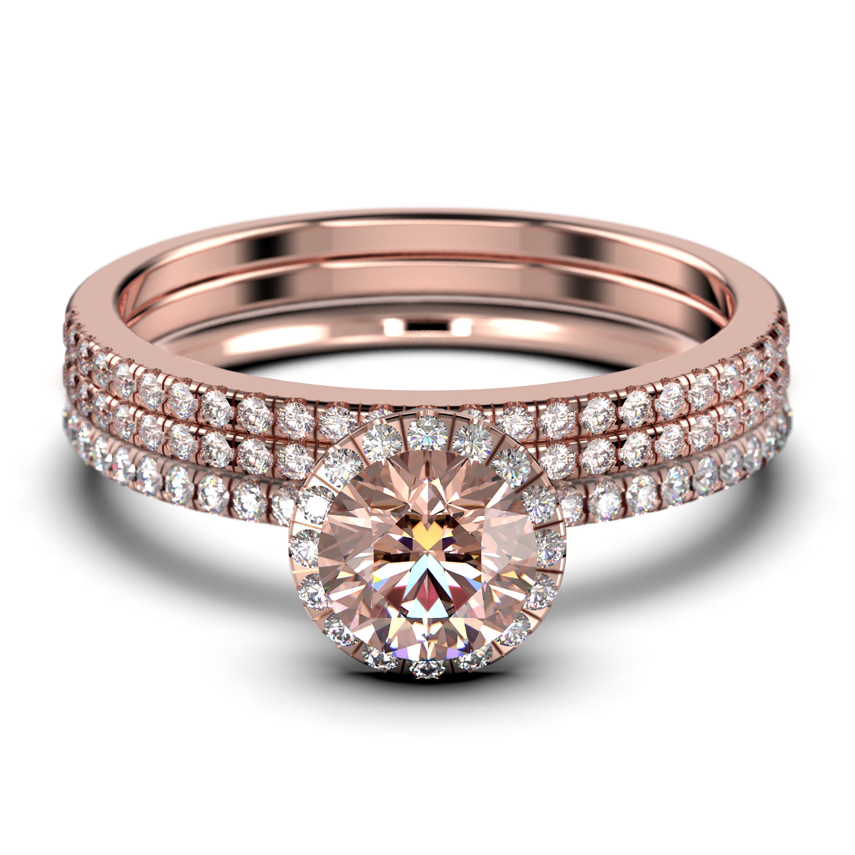 Dainty Art Deco 2.25 Carat Round Cut Morganite And Diamond Moissanite ...