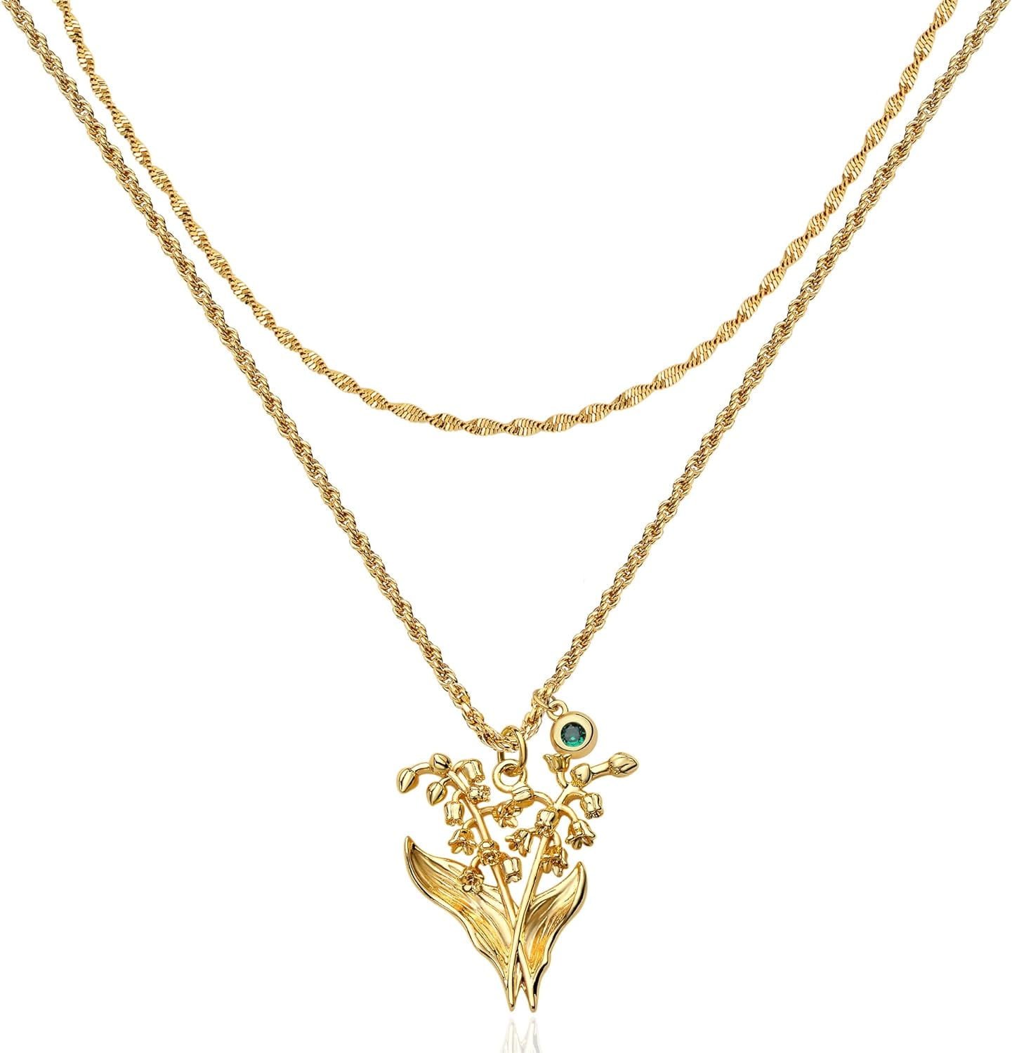 Dainty Birth Flower Necklaces 18k Gold Plated Pendant With Birthstone Personalized Jewelry