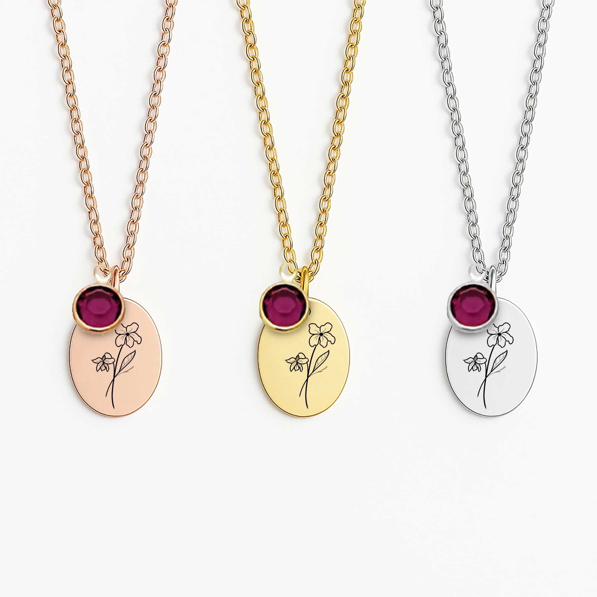 Dainty Birthstone Necklace with Birth Flower Jewelry for Women Amethyst ...