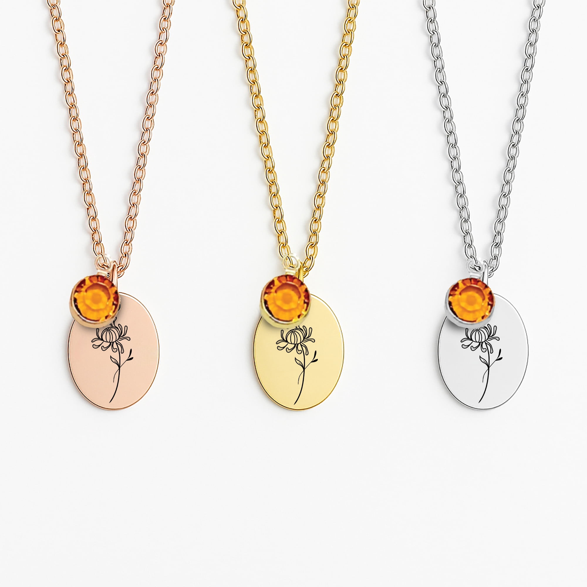 Dainty Birthstone Necklace with Birth Flower Jewelry for Women Citrine ...