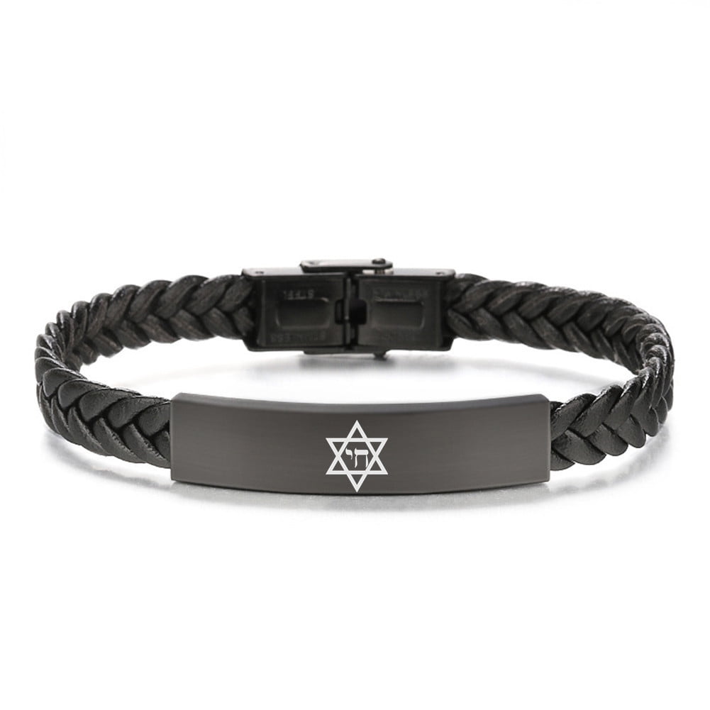 Star of David Hebrew Chai Durable Stainless Steel & Leather Bracelet ...