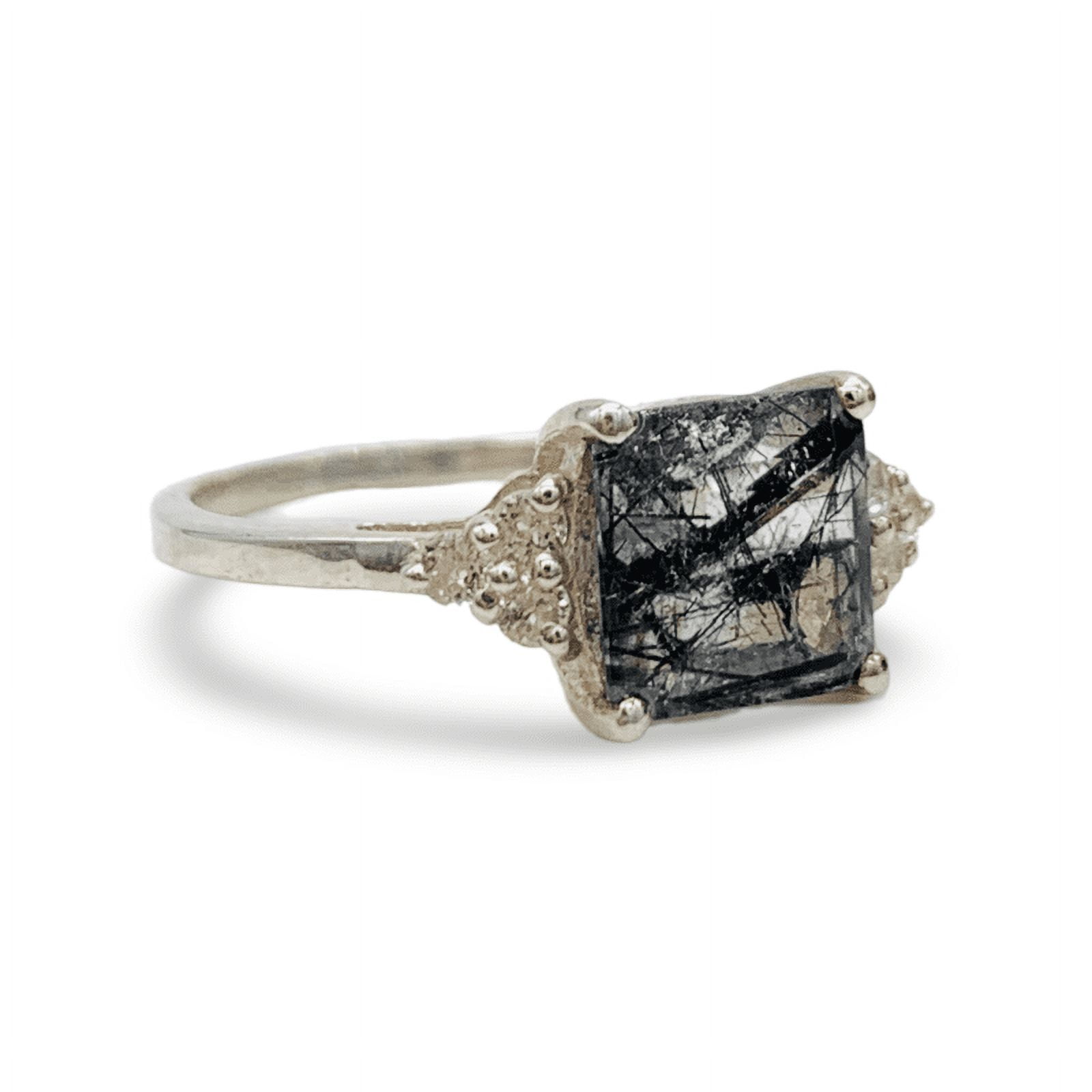 Dainty Black Rutile Quartz Solitaire Ring-Rutilated Quartz Promise Ring ...
