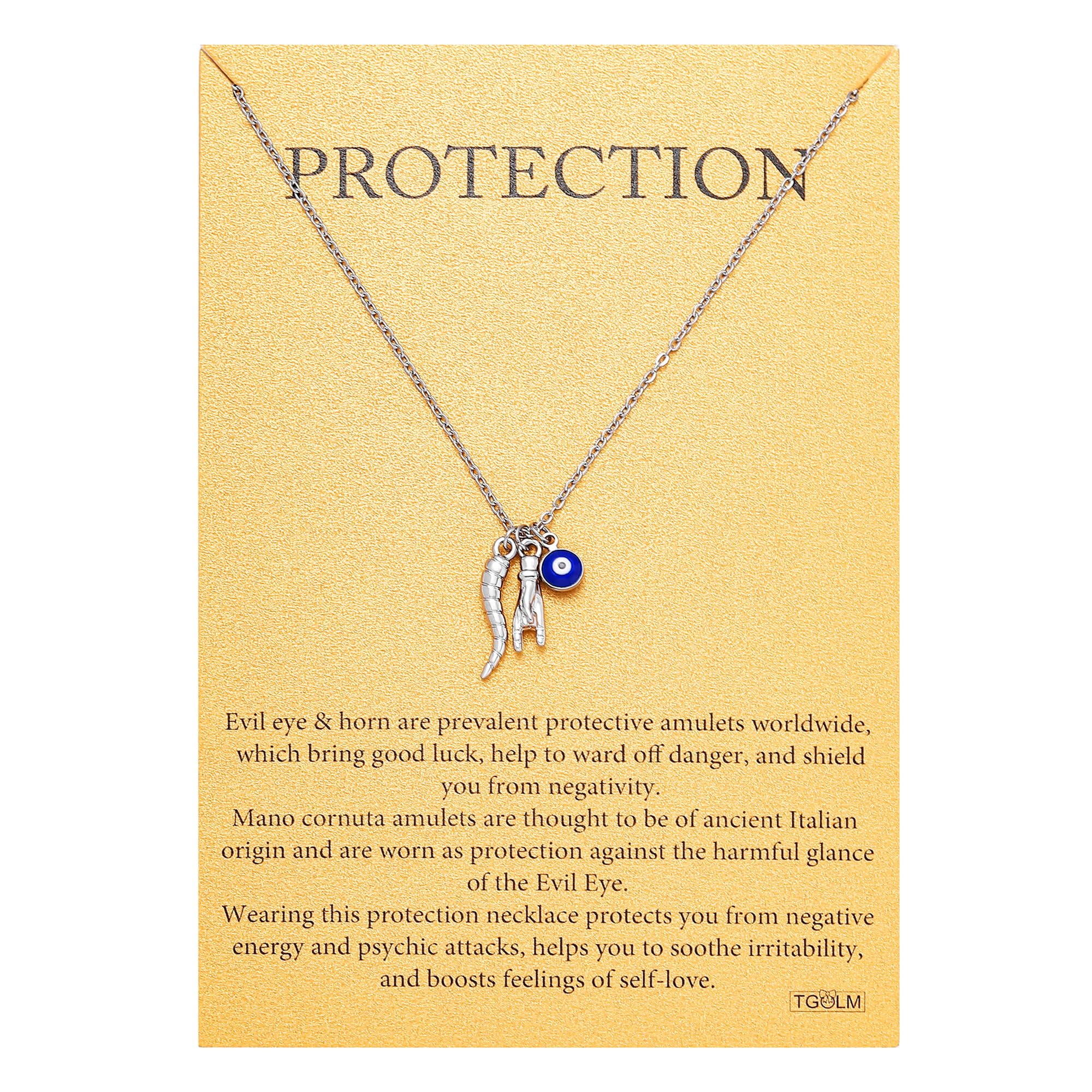 Dainty Blue Evil Eye Charm Horn Hand Pendant Necklace for Women's ...
