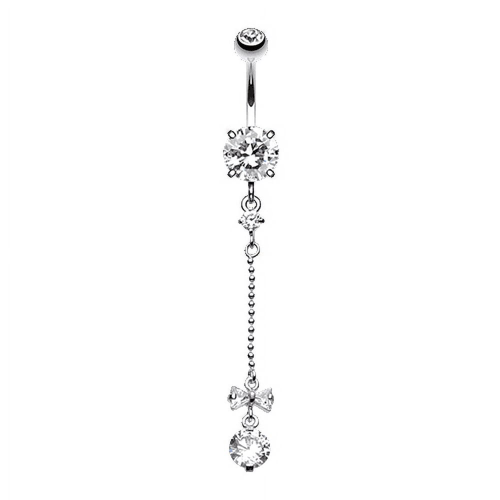 Dainty Bow and Gem Droplet Cubic Zirconia Belly Button Ring - Walmart.com