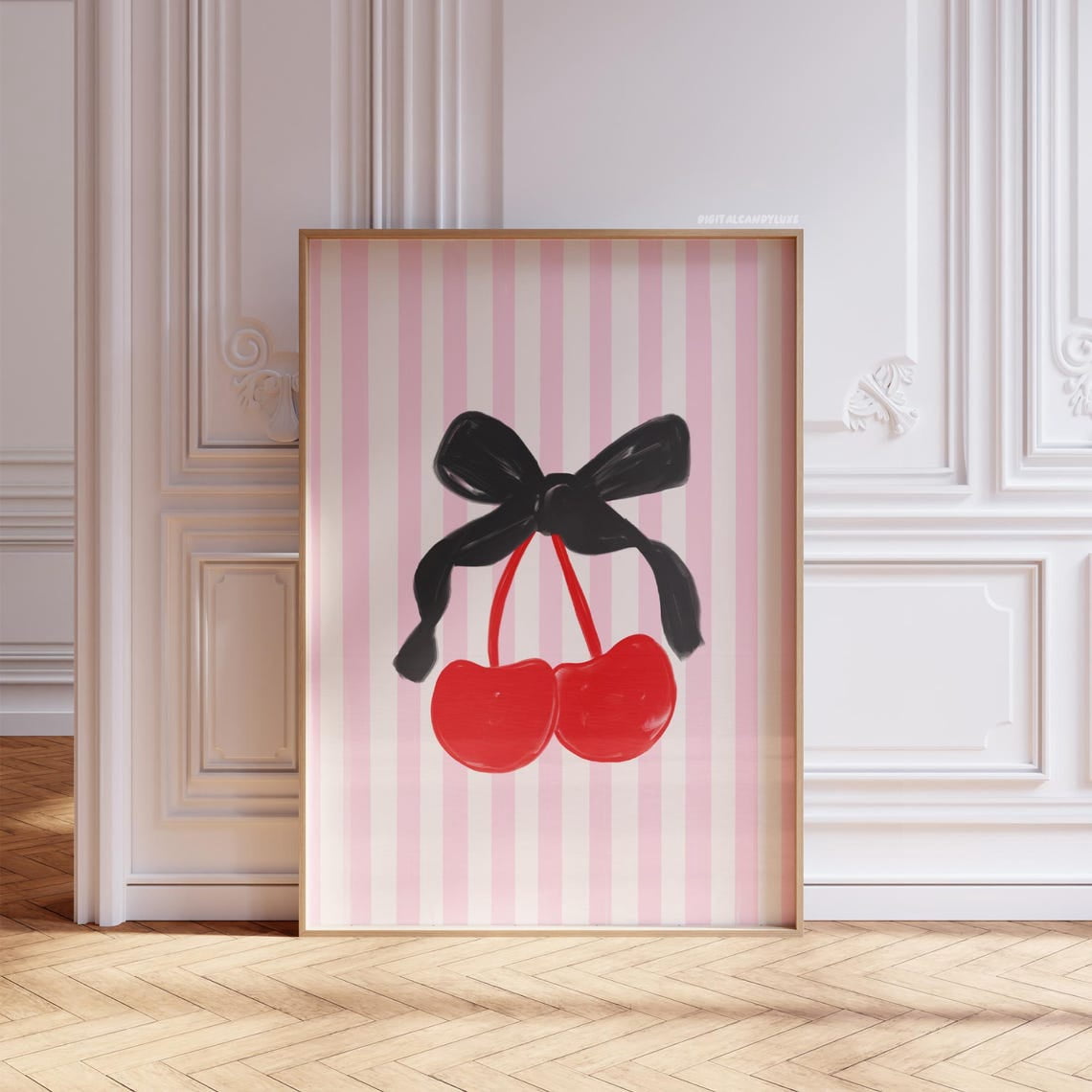 Dainty Cherry Bow Print Pink Wall Art Prints Girly Wall Decor Bedroom ...