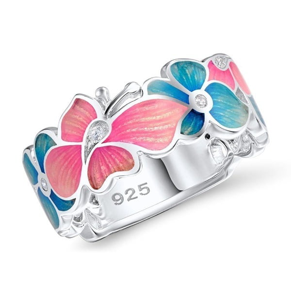 Dainty Colorful Flower Leaf Butterfly Enamel Statement Band Ring for ...