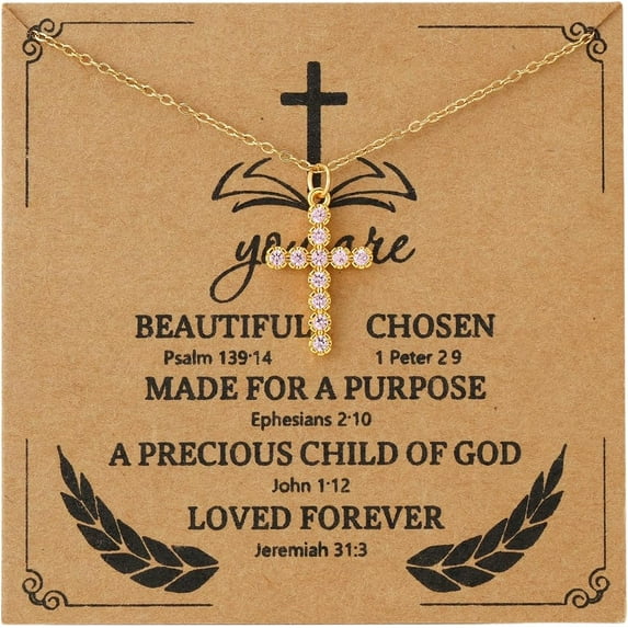 Dainty Cross Necklace for Women Diamond Birthstone Cross Necklace First ...