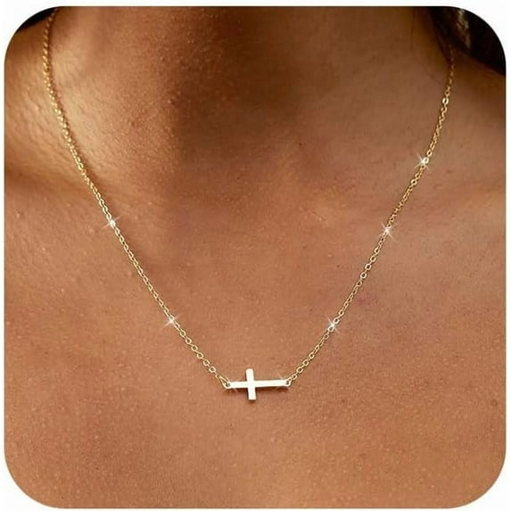 Dainty Cross Pendant Necklaces for Women 14K Gold Plated Cute Faith ...