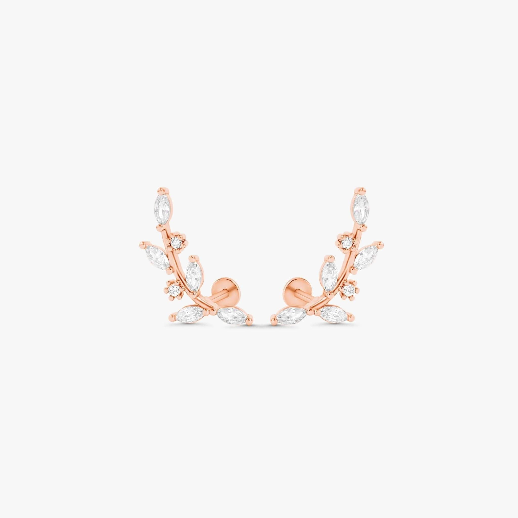 Dainty Crystal 3A CZ Leaf Flat Back Piercing Earring-Right Ear ...