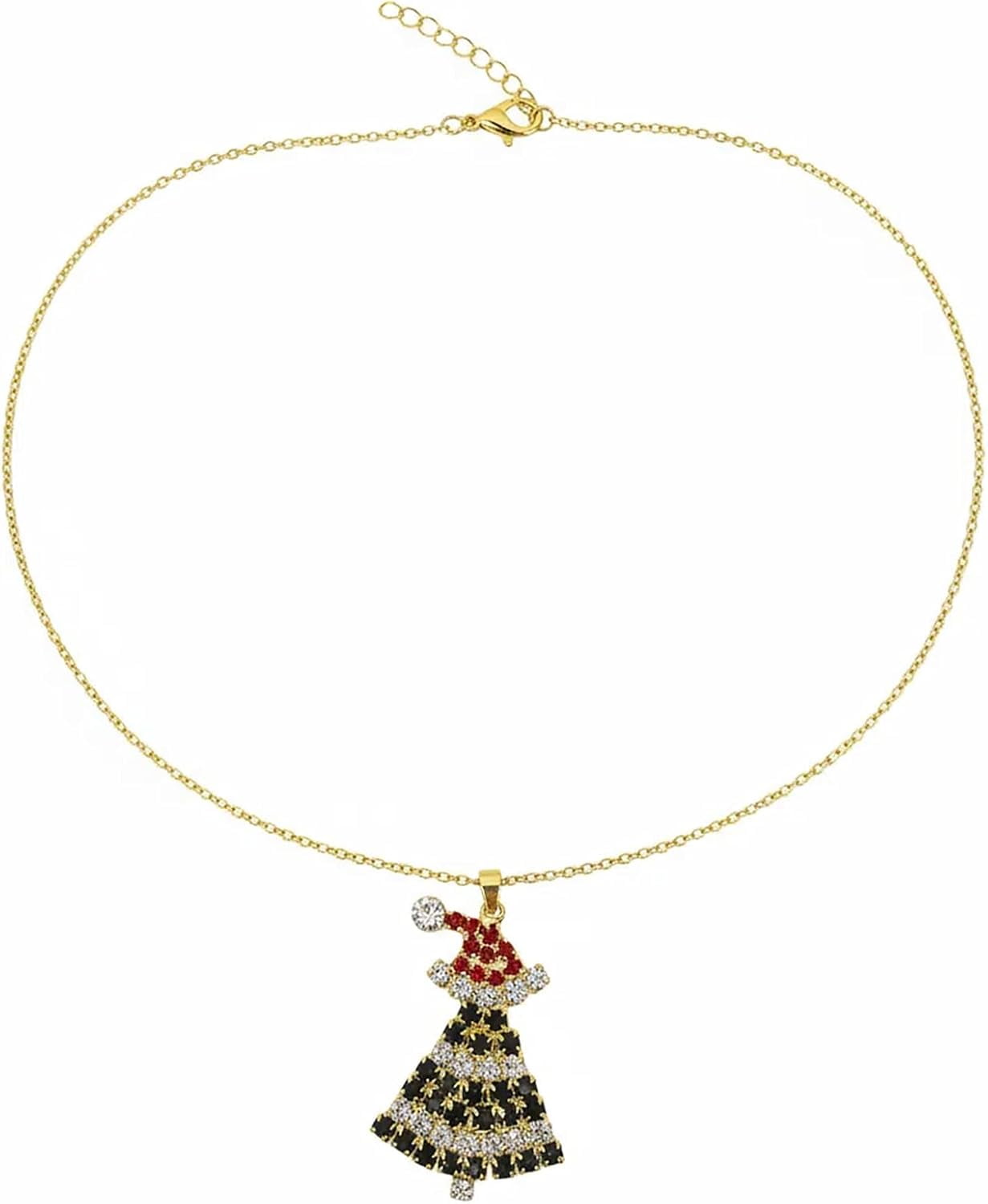 Dainty Crystal Christmas Tree Pendant Necklace for Women - Statement ...