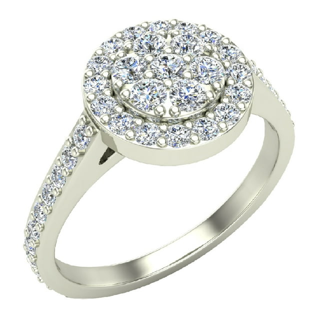Dainty Diamond Halo Engagement Ring Flower Cluster 0.80 CT TW 14K White ...