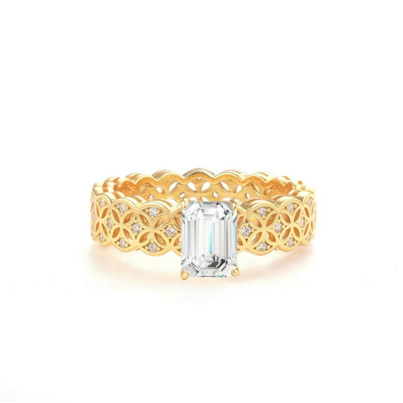 Dainty Emerald Cut Engagement Ring for Women Clear 5A CZ Openwork ...