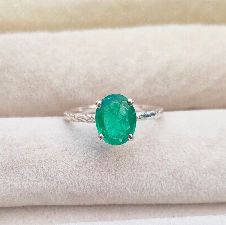 Dainty Emerald Ring, Stacking Ring, Lab Emerald Ring, 925 Silver Ring ...