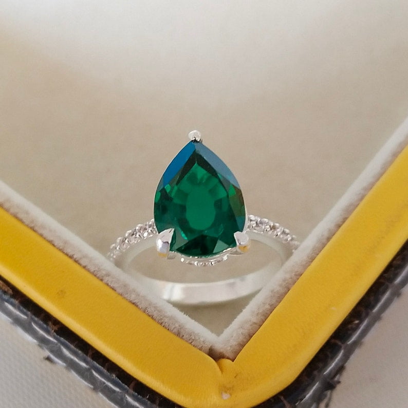 Dainty Emerald Ring, Stacking Ring, Lab Emerald Ring, 925 Silver Ring ...