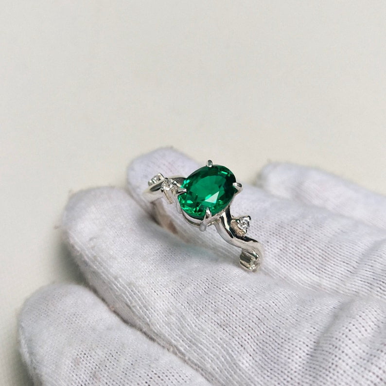 Dainty Emerald Ring, Stacking Ring, Lab Emerald Ring, 925 Silver Ring ...