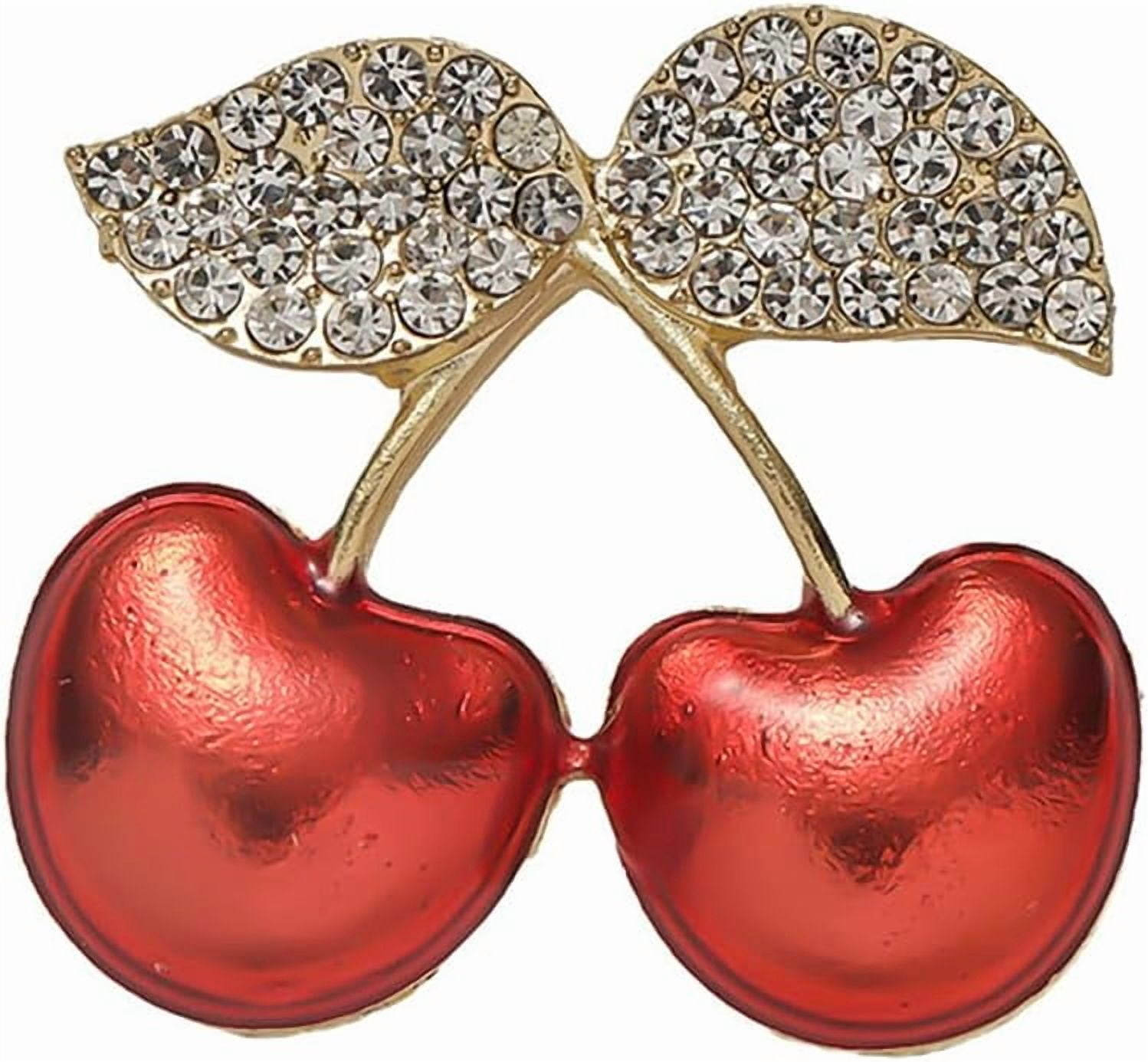 Dainty Enamel Cherry CZ Brooch Pin for Women Rhinestone Cluster Small ...