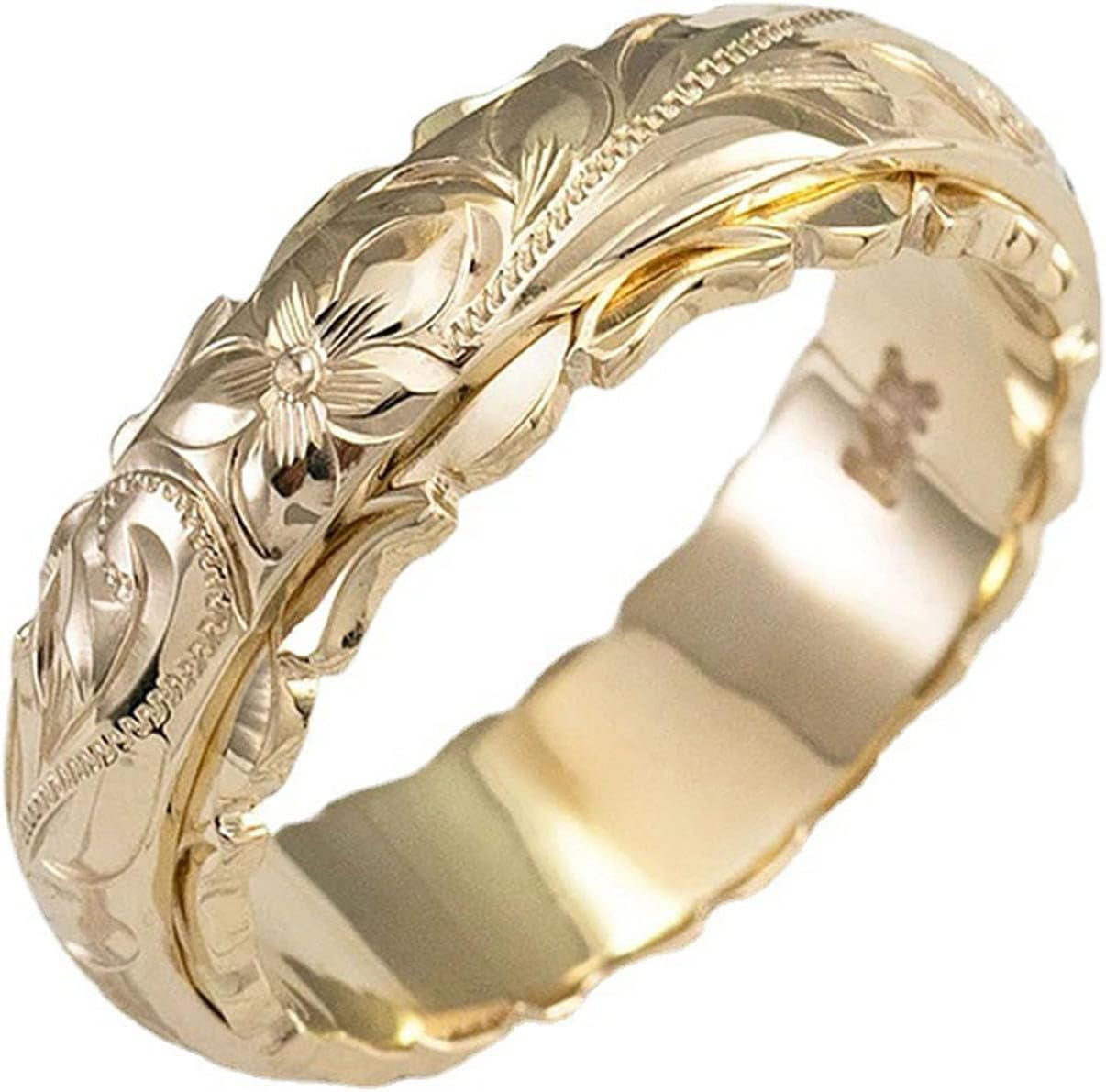 Dainty Engraved Plumeria Flower Ring - 14K Gold Plated Hawaiian Scroll ...