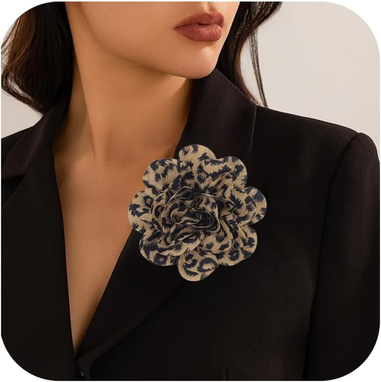 Dainty Fabric Leopard Rose Flower Large Brooches Handmade Flower ...